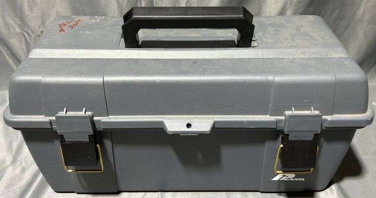 Gray Plastic Tool Storage Box with Metal Latches and Contents - Metzger ...