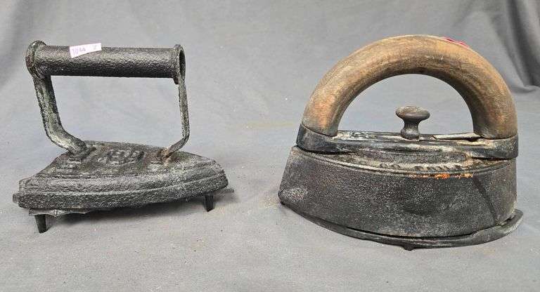 Two Cast Iron Sad Irons with Trivets, Including Enterprise Model ...