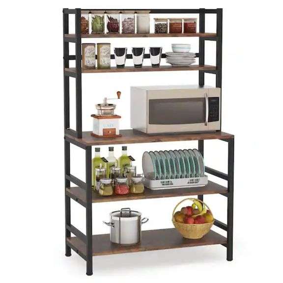 Kathleen 66 in. Height Brown Wood Kitchen Baker's Rack, 5-Tier Kitchen ...