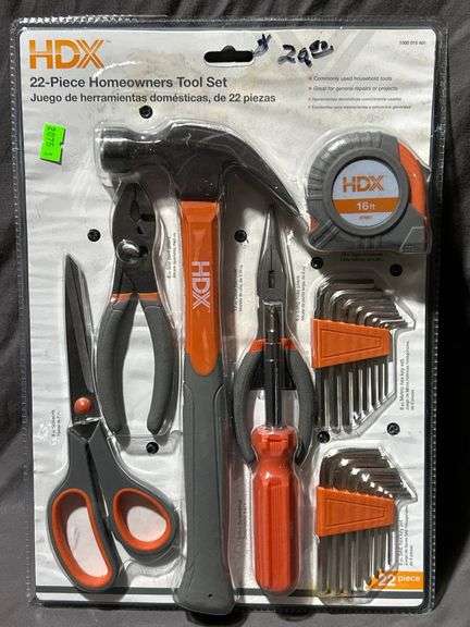 HDX 22-Piece Homeowners Tool Set with Hammer, Screwdriver, and Hex Keys ...