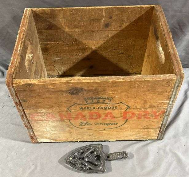 Canada Dry Wood Beverage Crate with Cast Iron Trivet - Metzger Property ...