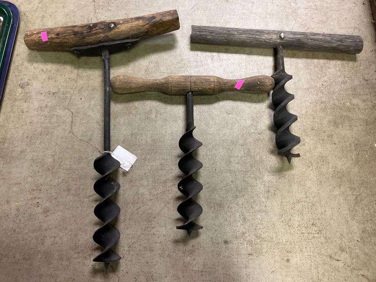 Three Handheld Auger Drills with Wood Handles - Metzger Property ...