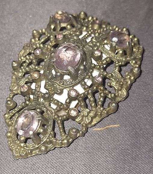 Metal Jewelry Casket with Relief Design and Filigree Brooch - Metzger ...