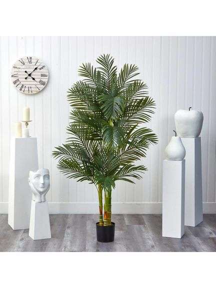 NEARLY NATURAL - 6 ft. Artificial Triple Stalk Golden Cane Palm Tree ...
