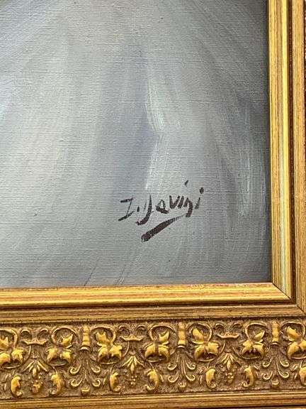 I. Devini Oil Painting of a Crying Child in Ornate Gold Frame, Signed ...