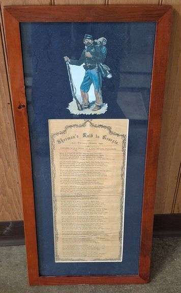Five Framed Historical Prints and Documents Including Indiana Entered ...