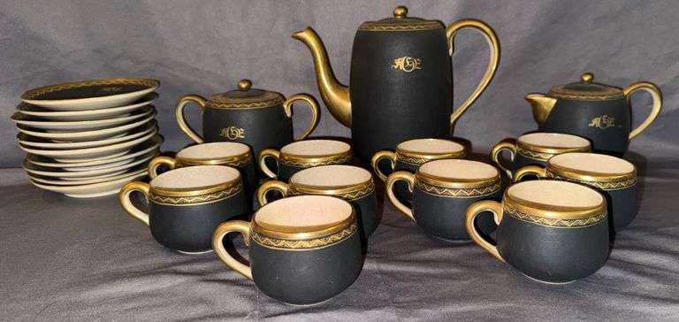 Black and Gold Tea and Coffee Set, 22 Pieces - Metzger Property ...