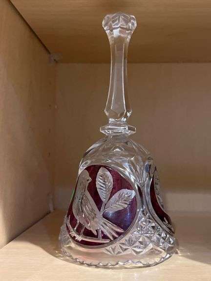 Cut Glass Bell with Red Accents and Bird Motif (Missing Clapper) 6 ...