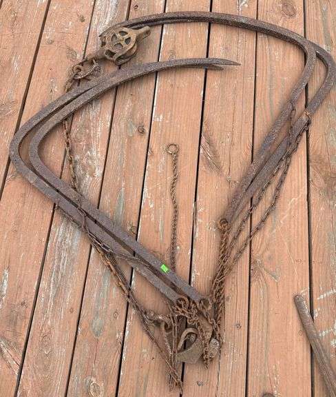 Iron Hay Grapple with Pulley and Chains - Metzger Property Services, LLC