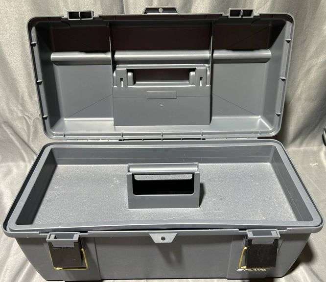 Gray Plastic Tool Storage Box with Metal Latches and Contents - Metzger ...