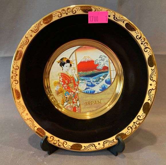 Chokin Art Plate with Geisha and Mt. Fuji Design 6" - Metzger Property ...