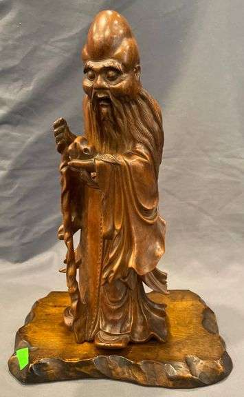 Spiritual Antique Chinese Wood Carved Figurine 12” H - Metzger Property ...