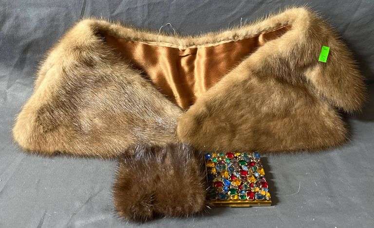 Fur-Trimmed Collar, Compact With Multicolored Stone Accents, and Fur ...