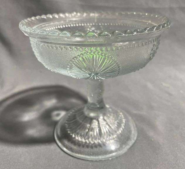 Pressed Glass Compote with Scalloped Edge and Starburst Pattern ...