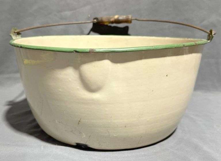 Enameled Metal Bucket with Wire Handle and Wood Grip - Metzger Property ...