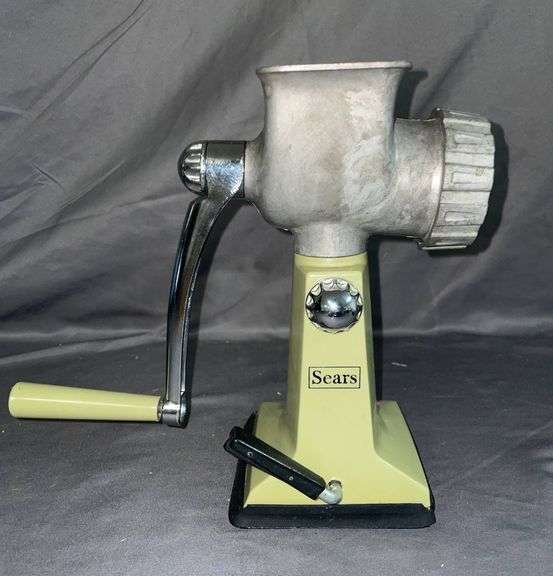 Sears Manual Hand-Crank Meat Grinder with Metal Housing and Yellow Base ...