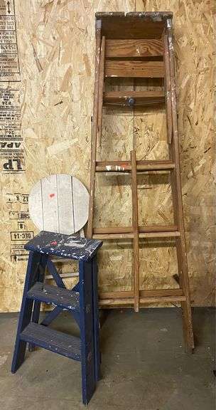 4’ Wood Ladder, 2 step ladder, and Folding table - Metzger Property ...