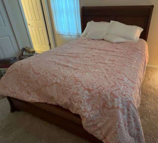 Sleigh-Style Bed Frame With Carved Details and Mattress, 61” - Metzger ...
