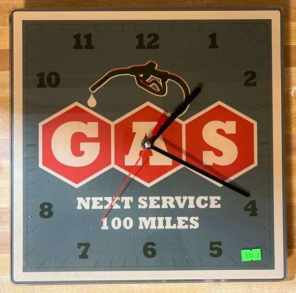 Square Wall Clock with ‘Gas Next Service 100 Miles’ Design - Metzger ...