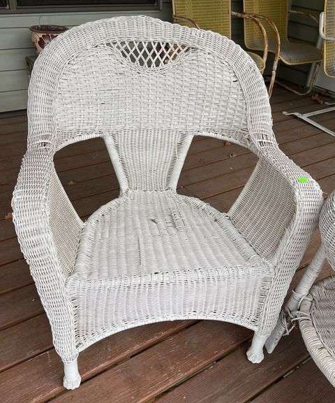 Wicker Chair and Two-Tier Side Table Set, 28x18 inches, 18x24 inches ...