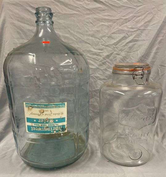 Two Glass Jars Including 3-Gallon Embossed Jar and Hinged-Lid Storage ...