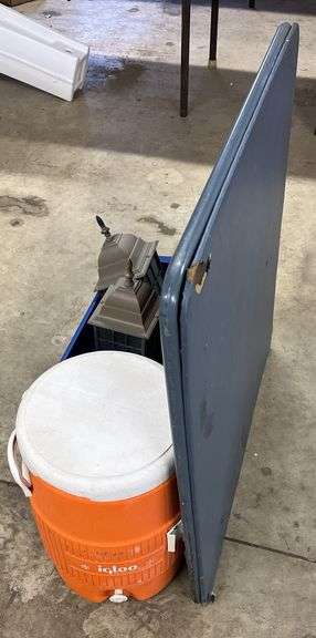 Cosco Folding Card Table, Igloo Water Cooler & Post Lights - Metzger ...