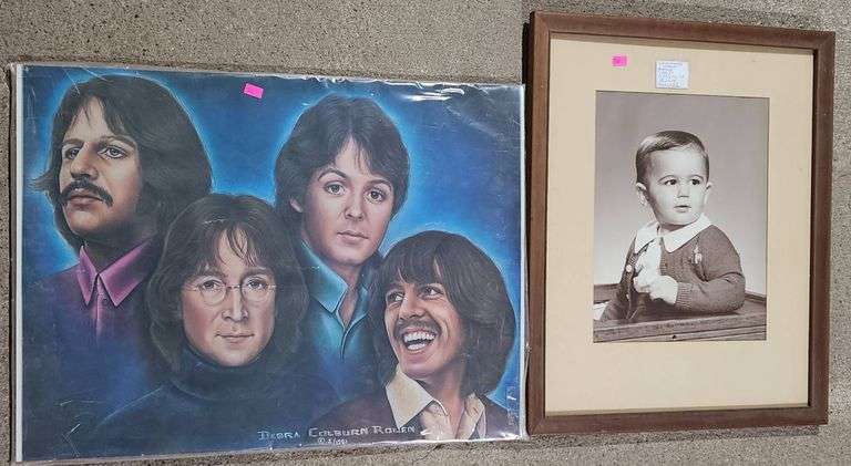 Framed Child Portrait Photograph and 1991 Beatles Illustration by Debra ...