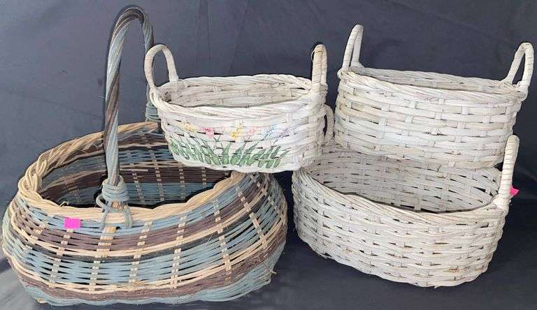Four Handwoven Baskets in Various Shapes and Sizes - Metzger Property ...