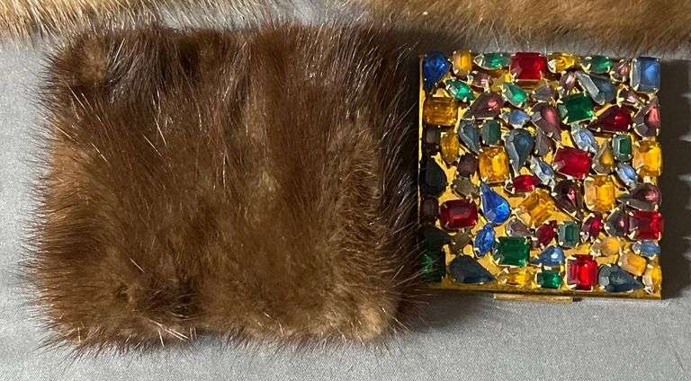 Fur-Trimmed Collar, Compact With Multicolored Stone Accents, and Fur ...