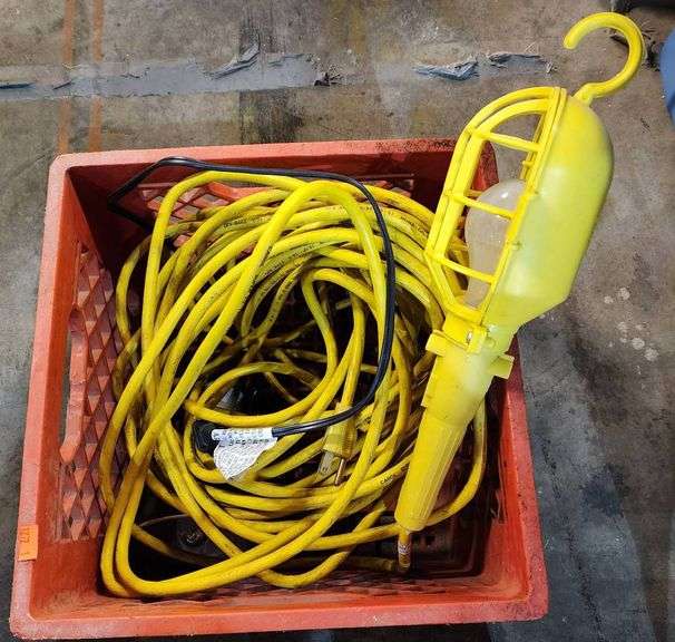 Portable Work Light with Yellow Extension Cord in Plastic Crate ...