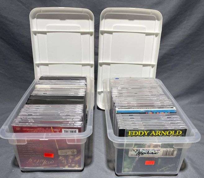 Group of Music CDs in Two Storage Bins Featuring Various Artists and ...
