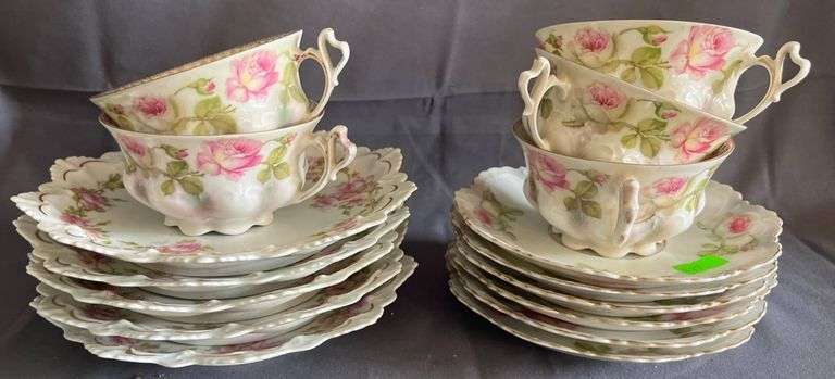MZ Austria Porcelain Tea Cups and Saucers and Dessert Plates with Pink ...