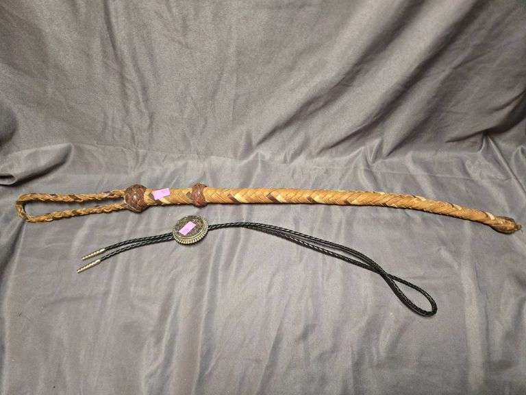 Braided Leather Riding Whip and Bolo Tie with Coin Accented Clasp ...