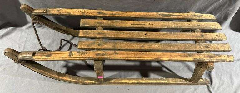 Slatted Wood Sled with Metal Runners and Rope Pull - Metzger Property ...