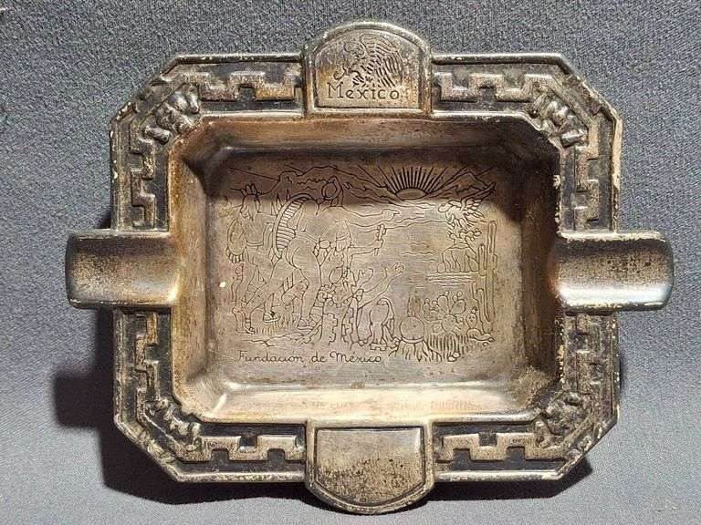 Metal Ashtray with Mexican Motifs and Etched Design - Metzger Property ...