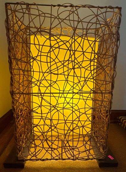 Wire Mesh Table Lamp with Inner Rectangular Shade, 20.5”x16”x8 ...