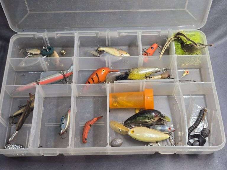 Six Plastic Tackle Boxes with Fishing Lures, Hooks, and Accessories ...