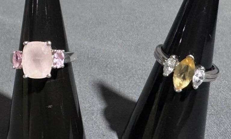 Two Sterling Silver (.925) Rings with Gemstone Accents, Size 6 ...