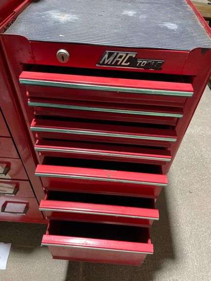 Mac Tools Red Metal Rolling Tool Chest with Multiple Drawers, 56”x18”x7 ...