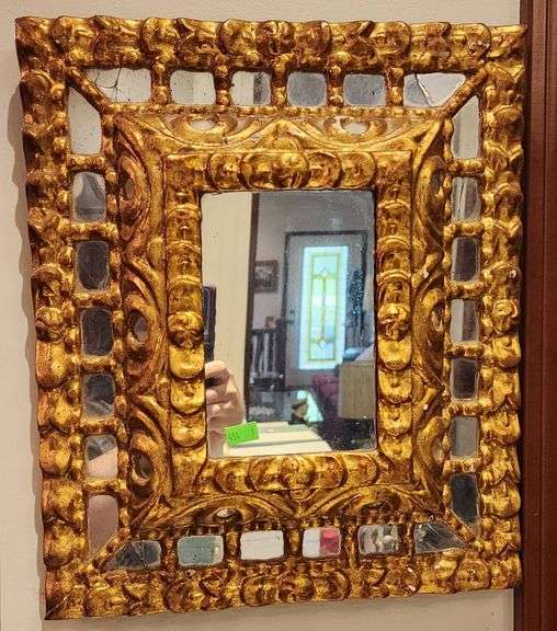 Gold-Tone Gesso Mirror Frame With Mirrored Insets, 14.5″x13″x3 ...