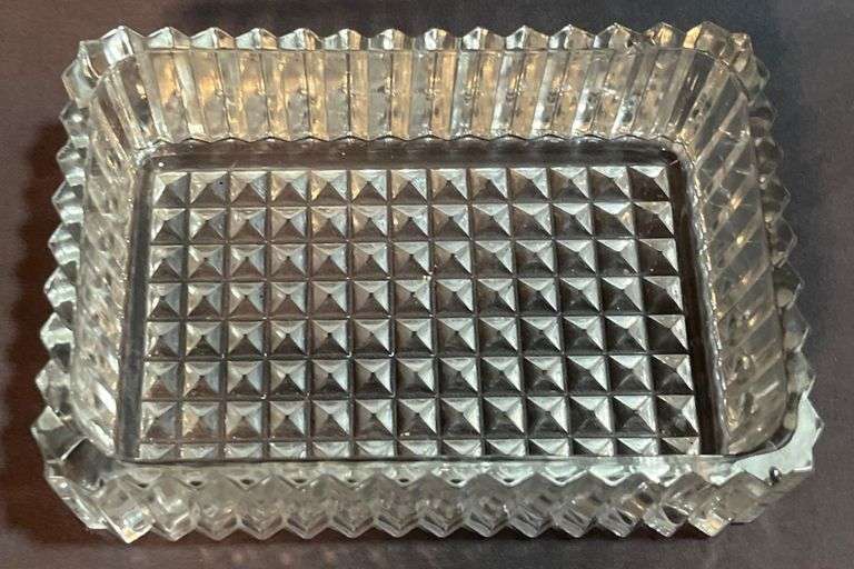 Clear Cut Glass Rectangular Dish with Multi-Color Swirl Glass Marble ...