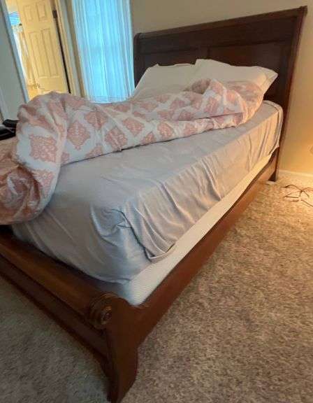 Sleigh-Style Bed Frame With Carved Details and Mattress, 61” - Metzger ...