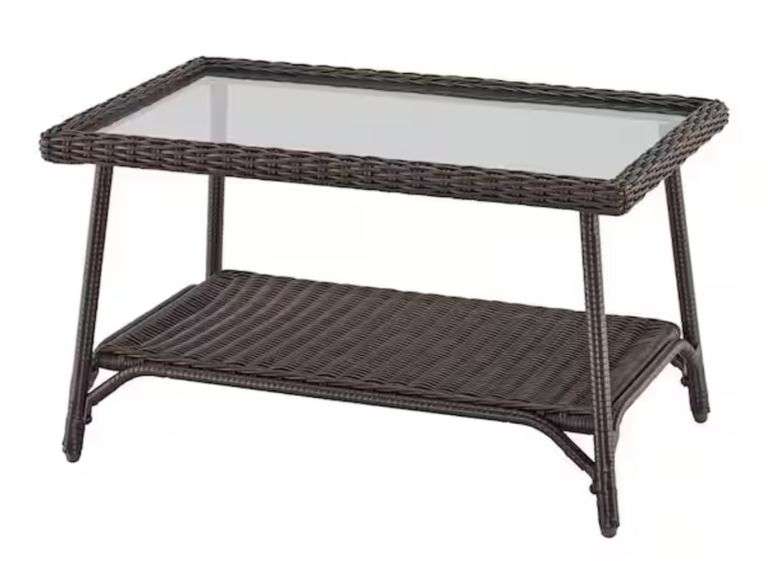 StyleWell Emerald View Brown Rectangle Wicker Outdoor Coffee Table with ...