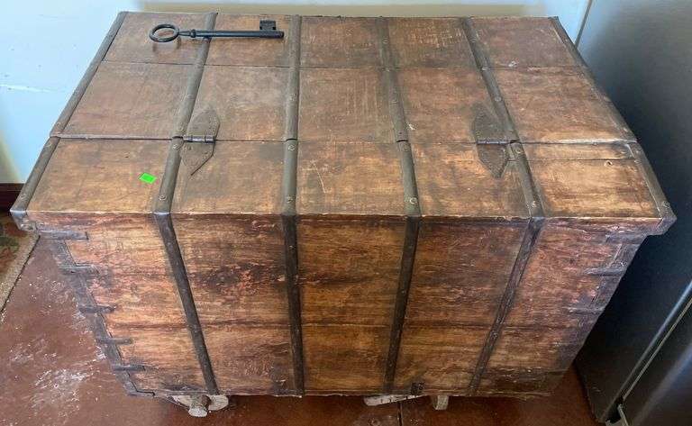 Wood and Metal-Banded Chest with Key and Lock Mechanism - Metzger ...