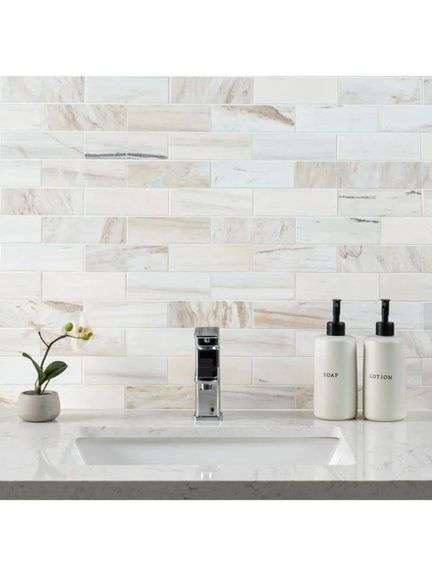 MSI - Angora Subway 12 in. x 12 in. Polished Marble Mesh-Mounted Mosaic ...