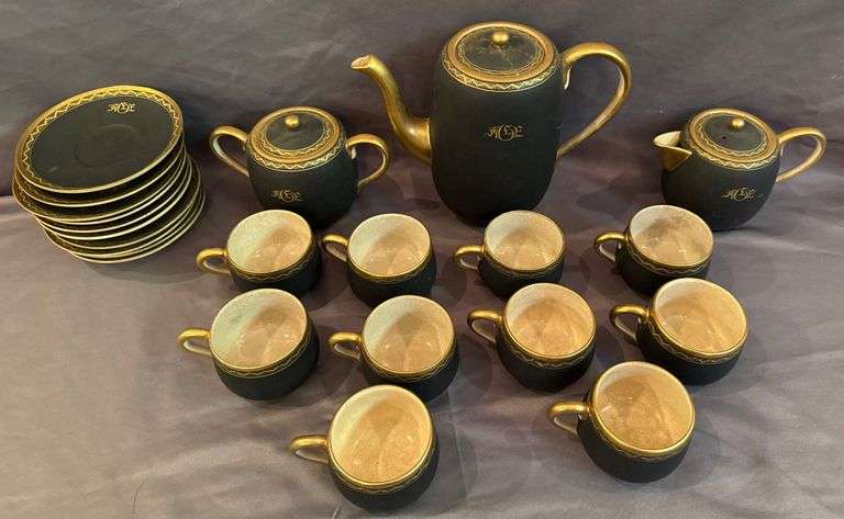 Black and Gold Tea and Coffee Set, 22 Pieces - Metzger Property ...