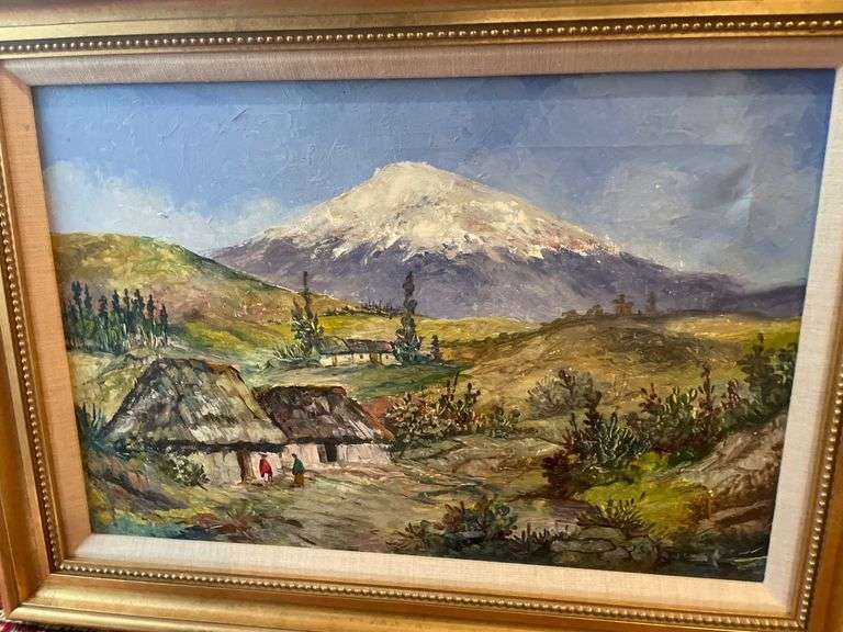 Framed Landscape Oil Painting on Canvas Featuring Mountain Scene - Metzger Property Services, LLC