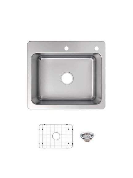 GLACIER BAY - Bratten 25 in. Drop-In Single Bowl 18 Gauge Stainless ...