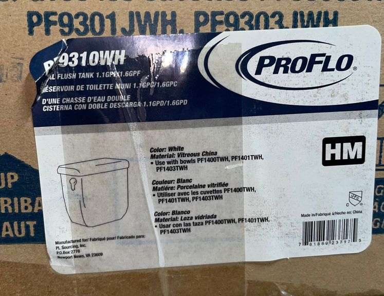 2 ProFlo PF9310WH Dual Flush Toilet Tanks, Sealed Packaging - Metzger ...