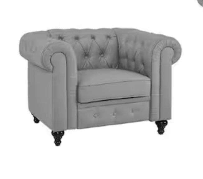 HOMESTOCK Chesterfield Gray chair Tufted Cushions with Rolled Arms, Top ...